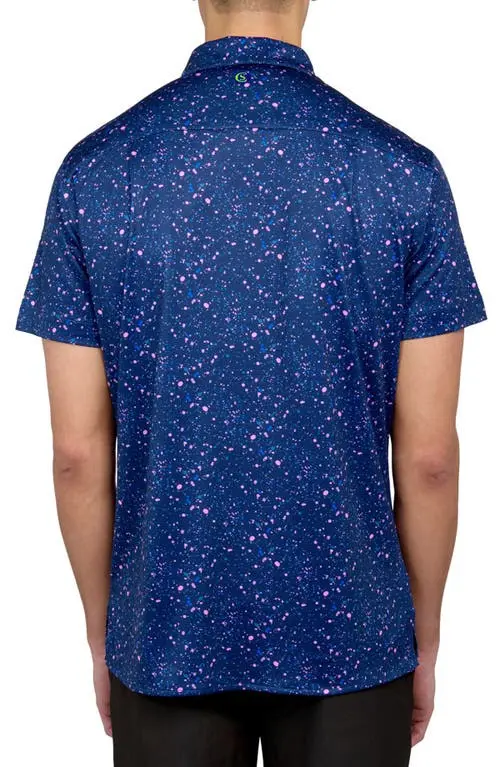 CON.STRUCT Regular Fit Paint Splatter Print Recycled Performance Golf Button-down Shirt - Navy