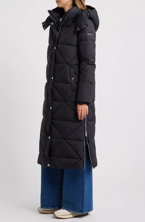 Sam Edelman Quilted Puffer Coat With Removable Hood - Navy Blue