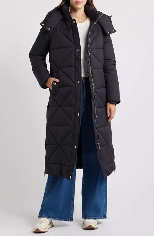 Sam Edelman Quilted Puffer Coat With Removable Hood - Navy Blue