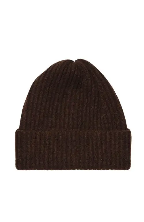 HYER GOODS Upcycled Cashmere Rib Beanie - Chocolate Brown