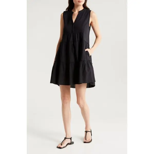 Elan Tiered Cotton-blend Dress - Black