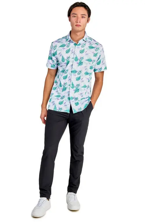 CON.STRUCT Regular Fit Cheetah Leaf Print Recycled Performance Golf Button-down Shirt - White