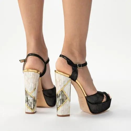 FREYA ROSE Cher Noir Pearl Heel Sandal