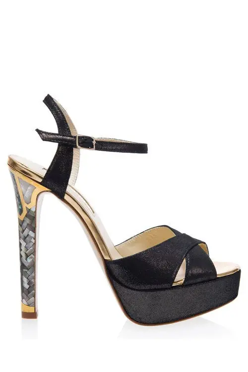FREYA ROSE Cleopatra Noir Ankle Strap Pearl Heel Sandal - Black