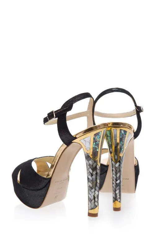 FREYA ROSE Cleopatra Noir Ankle Strap Pearl Heel Sandal - Black