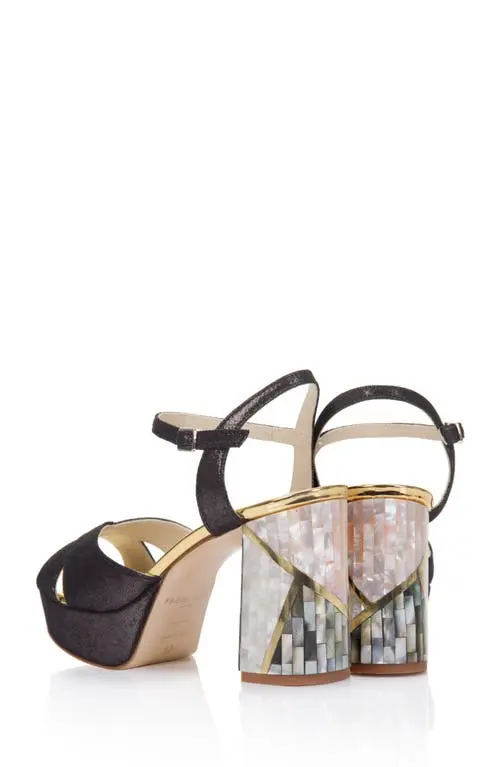 FREYA ROSE Zahra Noir Ankle Strap Pearl Heel Sandal - Black Shimmer
