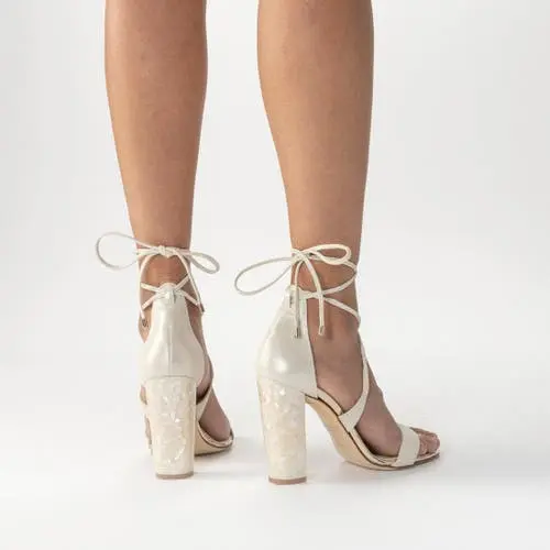 FREYA ROSE Flora Ankle Strap Pearl Heel Sandals - Ivory
