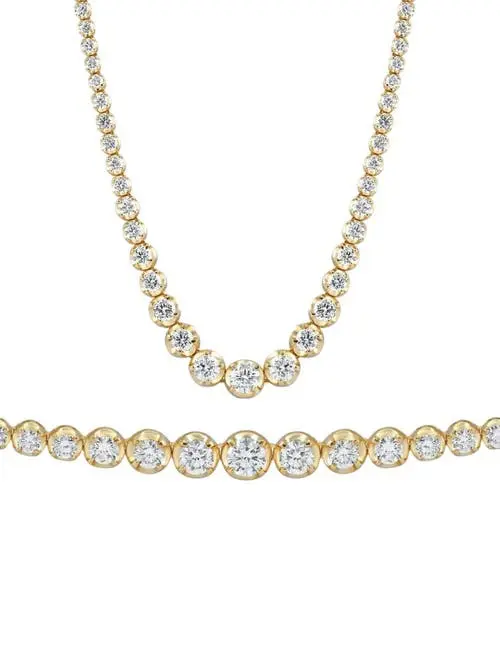 BLISS DIAMOND 11 1/2ct Graduated Lab Grown Diamond Tennis Necklace - 14k Yellow Gold