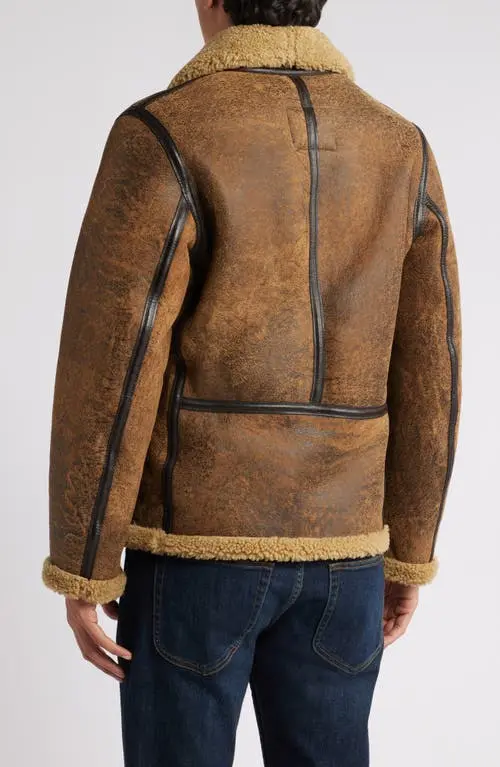 SCHOTT Genuine Shearling Collar Sheepskin Bomber Jacket