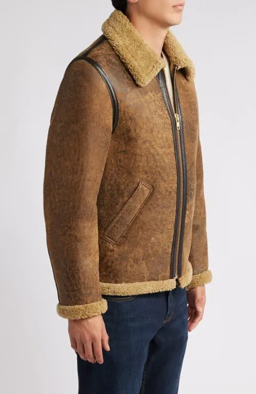 SCHOTT Genuine Shearling Collar Sheepskin Bomber Jacket