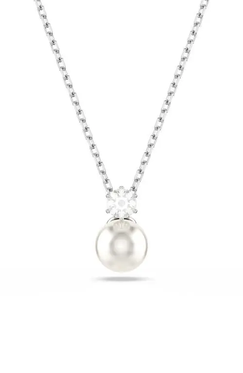 SWAROVSKI Matrix Faux Pearl & Crystal Pendant Necklace - Silver/ White