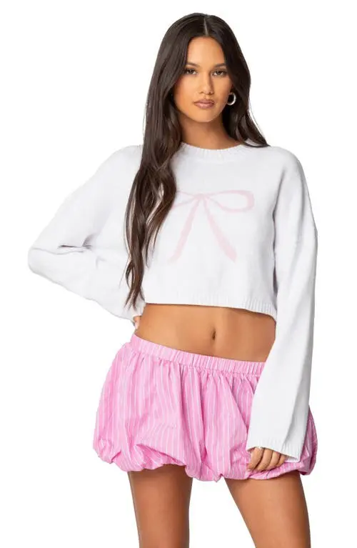 EDIKTED Bow Crop Sweater - White