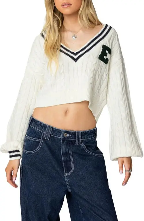 EDIKTED V-neck Cable Sweater