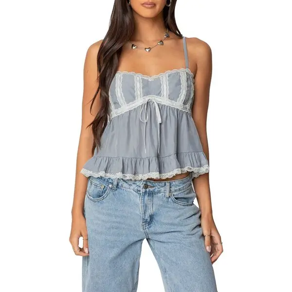 EDIKTED Lace Trim Babydoll Camisole - Gray