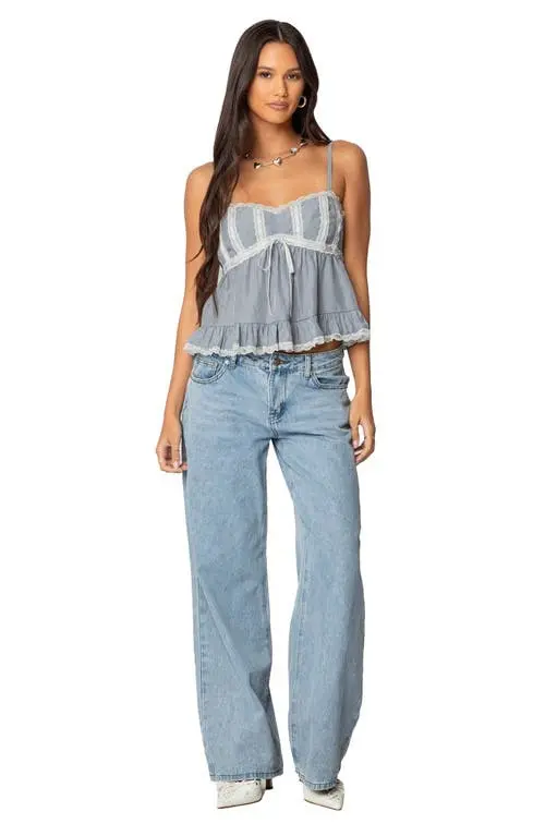 EDIKTED Lace Trim Babydoll Camisole - Gray