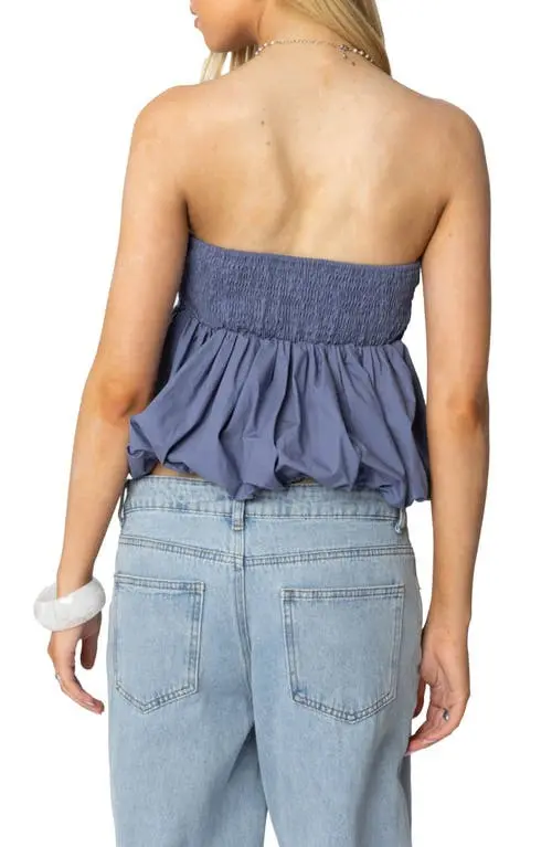 EDIKTED Serina Strapless Bubble Hem Top - Blue