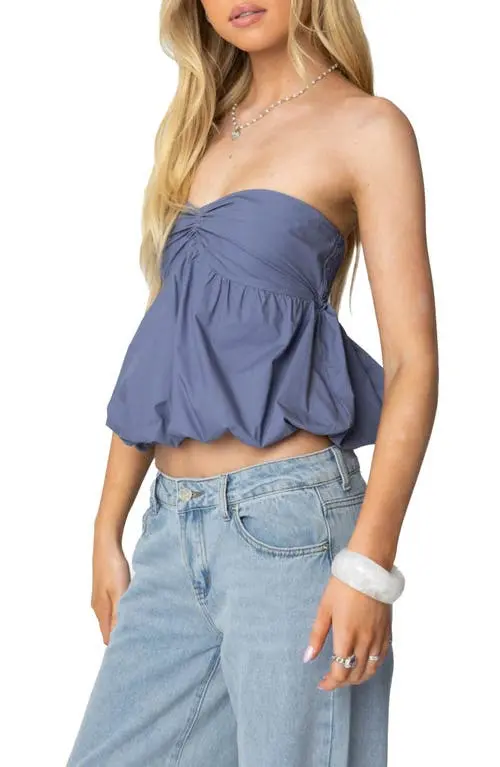 EDIKTED Serina Strapless Bubble Hem Top - Blue