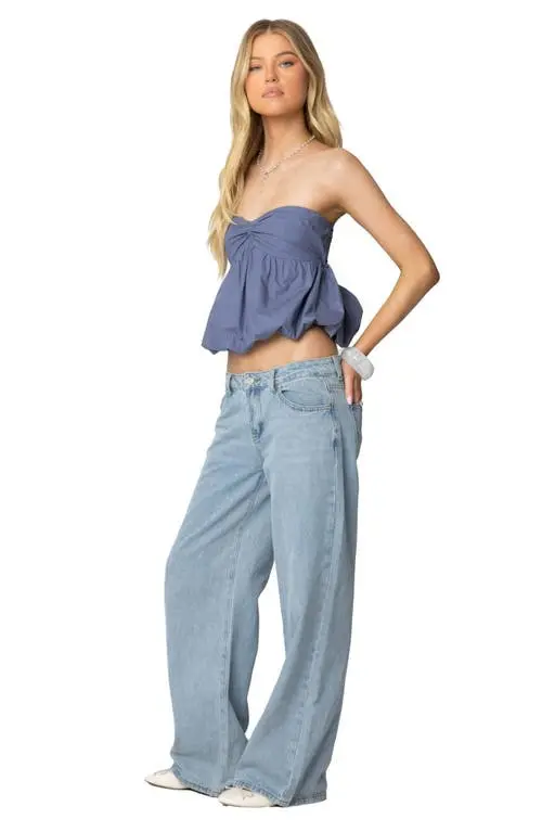 EDIKTED Serina Strapless Bubble Hem Top - Blue