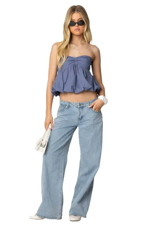 EDIKTED Serina Strapless Bubble Hem Top - Blue