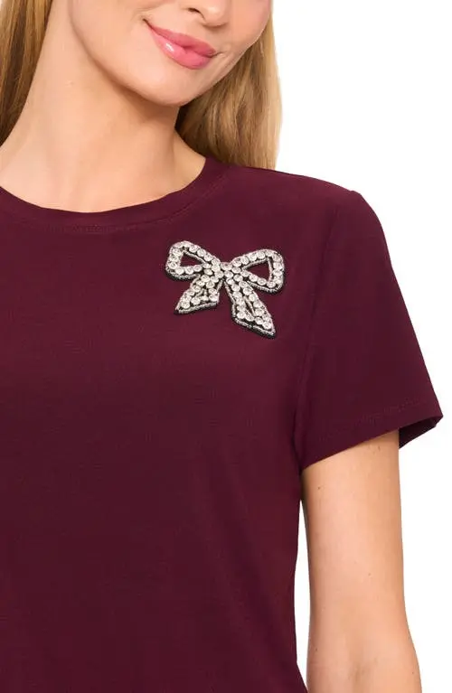 CECE DUPRAZ Embellished Bow T-shirt - Rich Cabernet