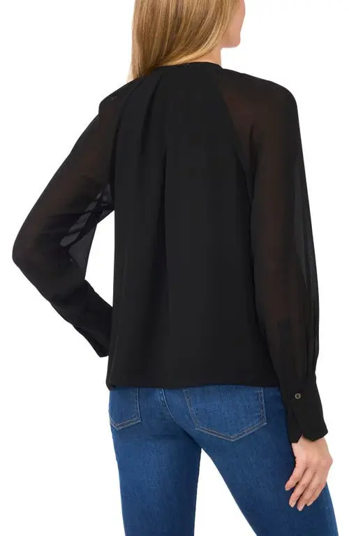 CECE DUPRAZ Tie Neck Georgette Top - Rich Black