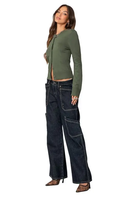 EDIKTED Hollie Cotton Cardigan - Olive
