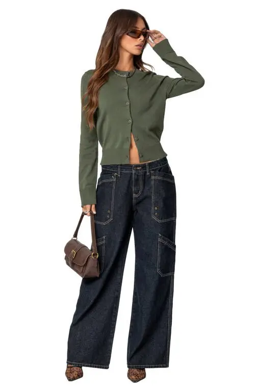 EDIKTED Hollie Cotton Cardigan - Olive