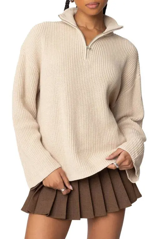 EDIKTED Amour High Neck Oversized Pullover Sweater - Beige