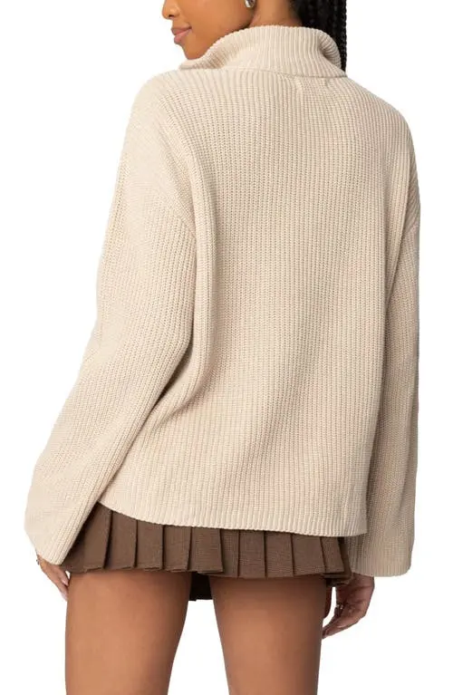 EDIKTED Amour High Neck Oversized Pullover Sweater - Beige