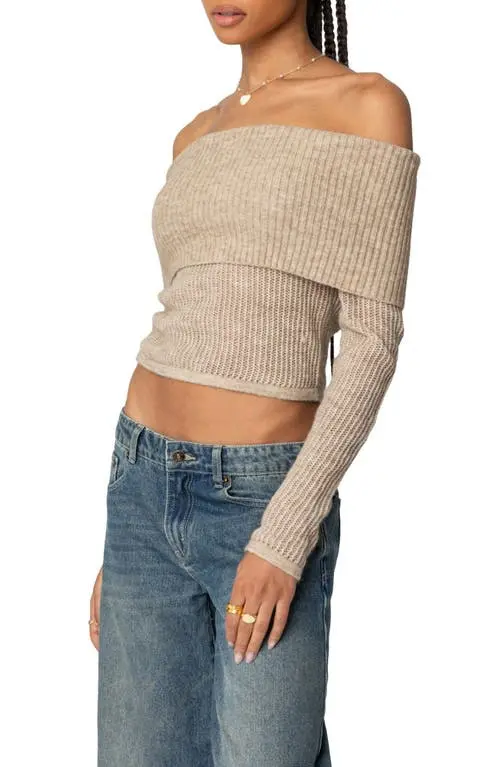 EDIKTED Lili Rib Off The Shoulder Crop Sweater