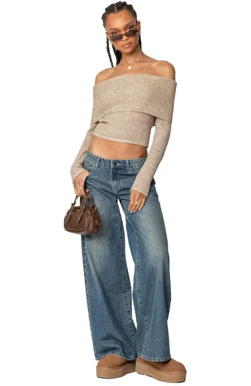 EDIKTED Lili Rib Off The Shoulder Crop Sweater