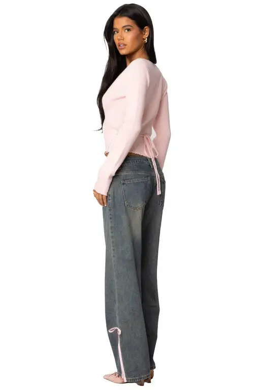 EDIKTED Paden Rib Knit Crop Wrap Top - Light-pink