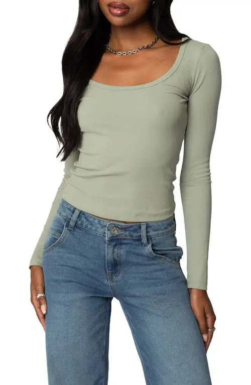 EDIKTED Makenna Ribbed Scoop Neck Top - Green