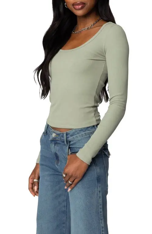EDIKTED Makenna Ribbed Scoop Neck Top - Green