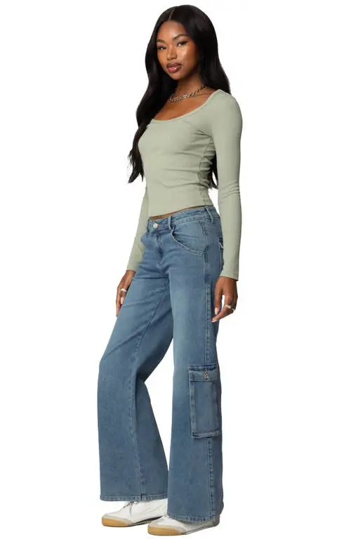 EDIKTED Makenna Ribbed Scoop Neck Top - Green