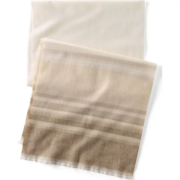 LANDS' END Cashtouch Winter Scarf Pattern - Ivory Sand Ombre Stripe