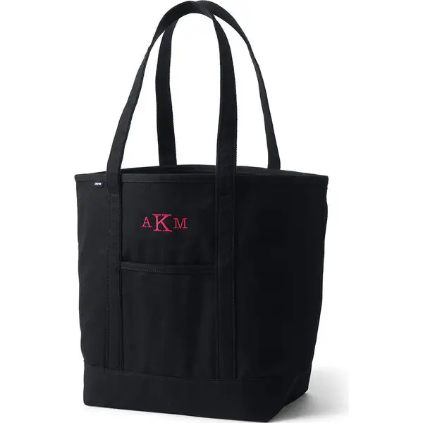LANDS' END Open Top Canvas Tote Bag - Black/black