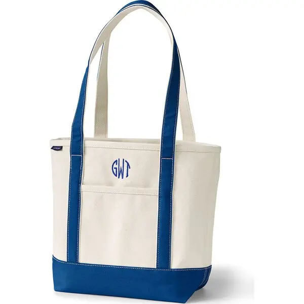 LANDS' END Open Top Canvas Tote Bag - Natural/beacon Blue