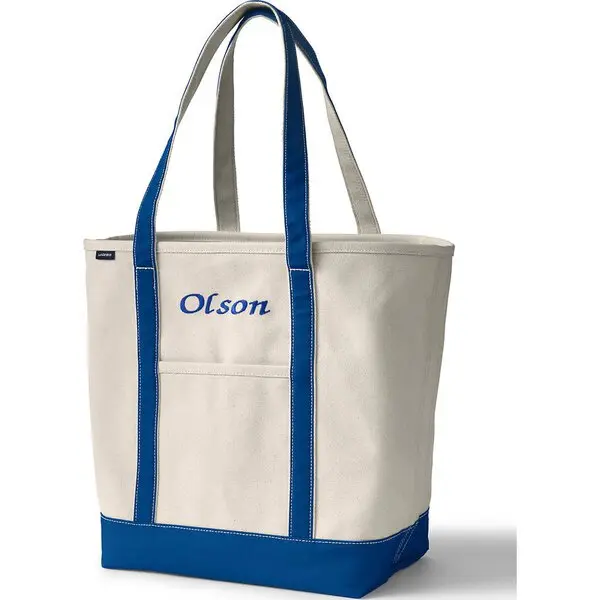LANDS' END Open Top Canvas Tote - Natural/beacon Blue