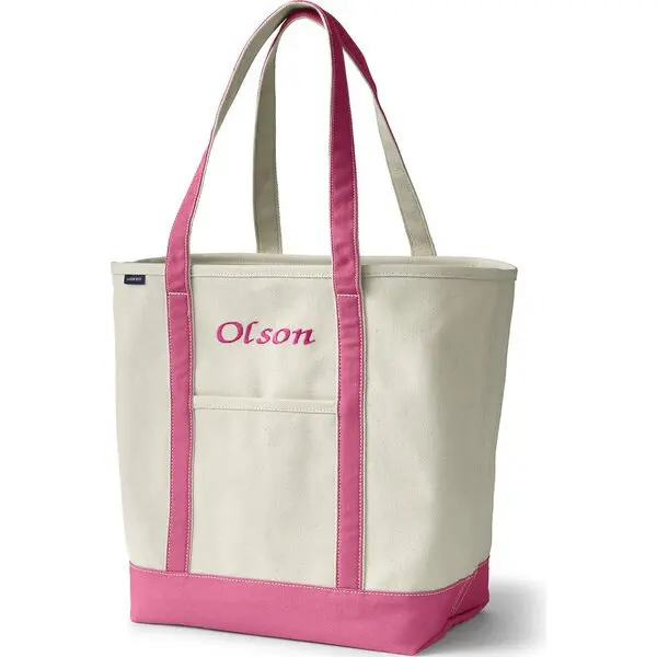 LANDS' END Open Top Canvas Tote Bag - Natural/fresh Pink