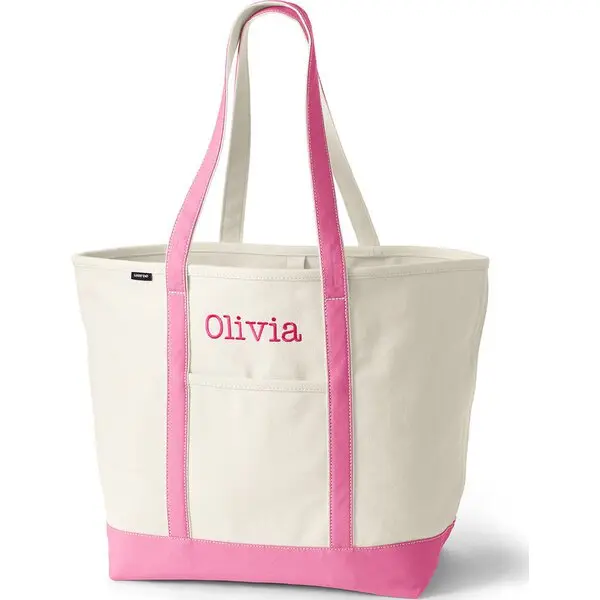 LANDS' END Open Top Canvas Tote - Natural/fresh Pink