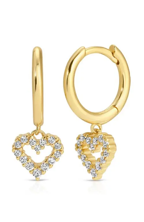 JOY DRAVECKY JEWELRY Mini Pavé Heart Drop Huggie Hoop Earrings - Gold