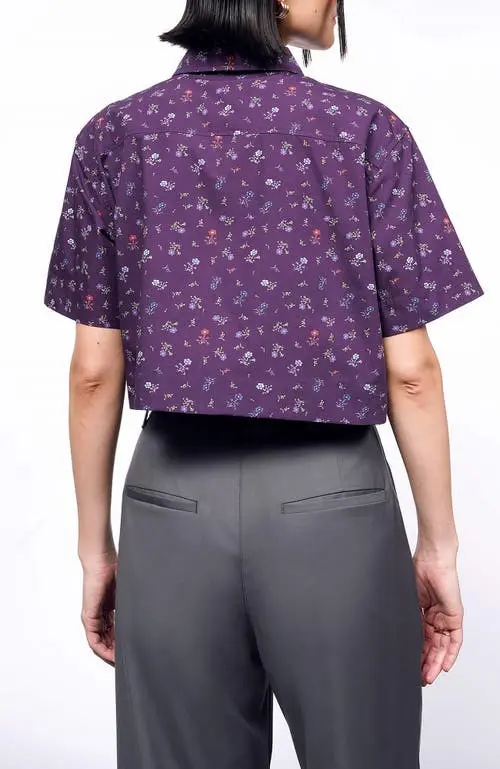 WILDFANG Essential Cropped Button-up - Cottage Floral Plum Multi