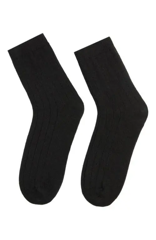 Gobi Cashmere Trim Knit Bed Socks - Black