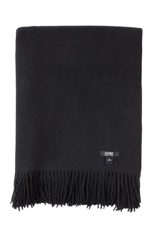 GOBI MONGOLIAN CASHMERE Large Blanket With Fringe - Black