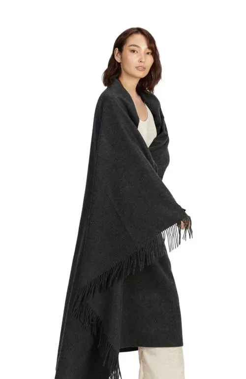 GOBI MONGOLIAN CASHMERE Large Blanket With Fringe - Charcoal
