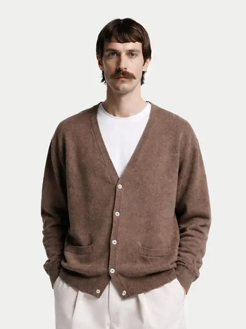Gobi Cashmere V-neck Button Cashmere Cardigan - Cocoa
