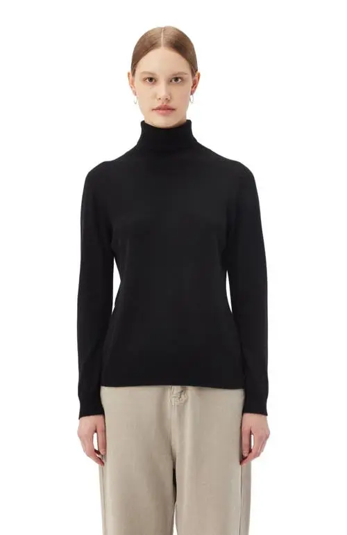 Gobi Cashmere Essential Cashmere Turtleneck Sweater - Black