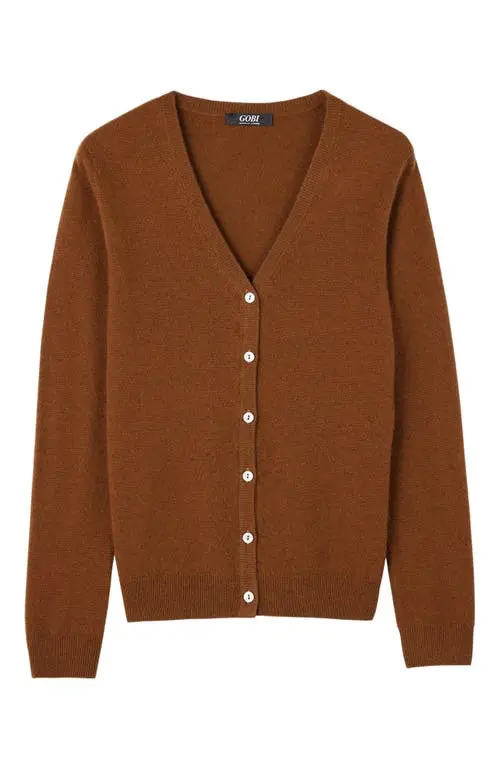 Gobi Cashmere Essential V-neck Cardigan - Chipmunk
