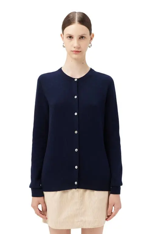 GOBI MONGOLIAN CASHMERE Essential Cashmere Crewneck Cardigan - Brilliant Navy